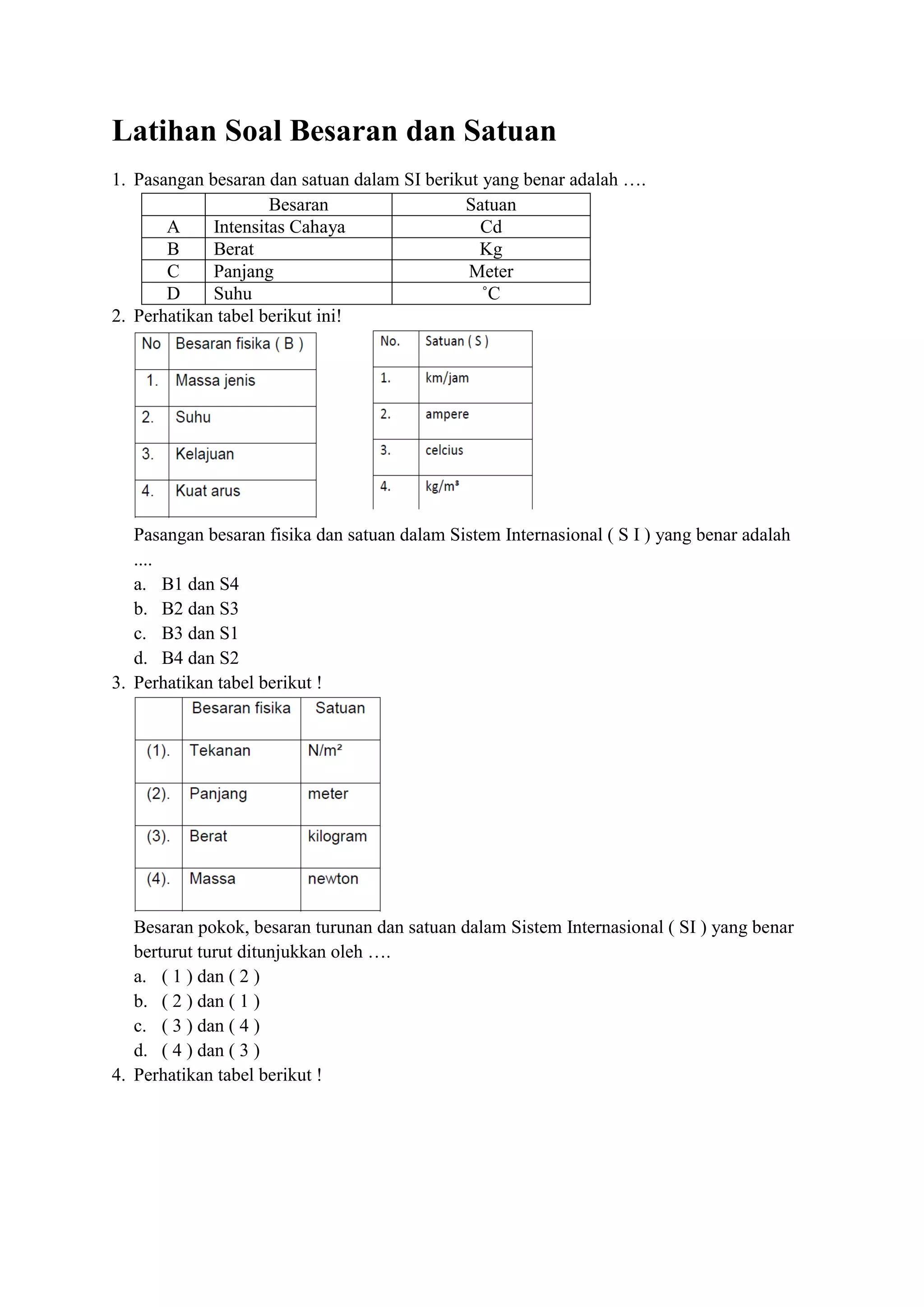 Latihan soal besaran dan satuan | PDF