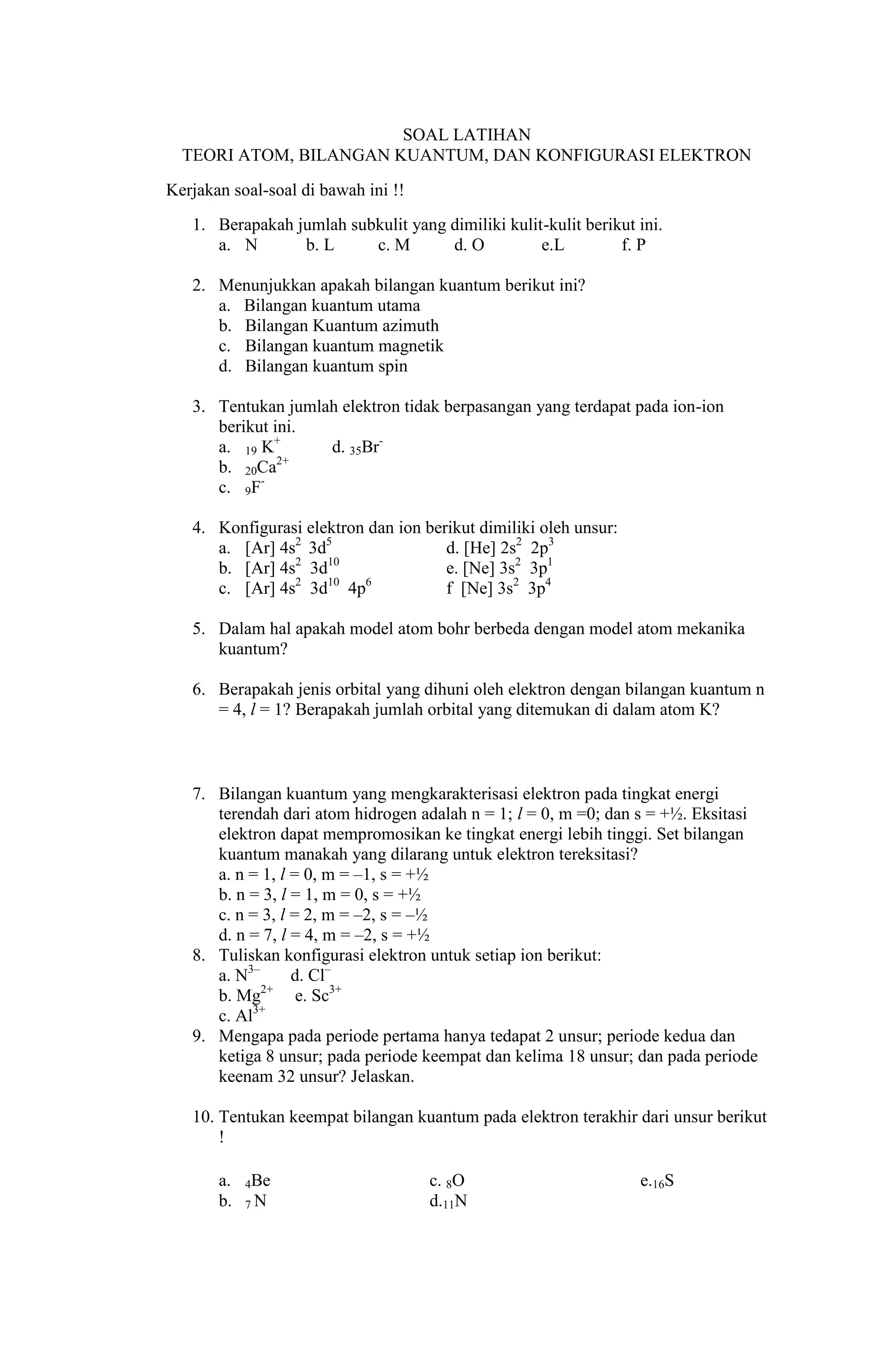 Latihan soal bil. kuantum | PDF