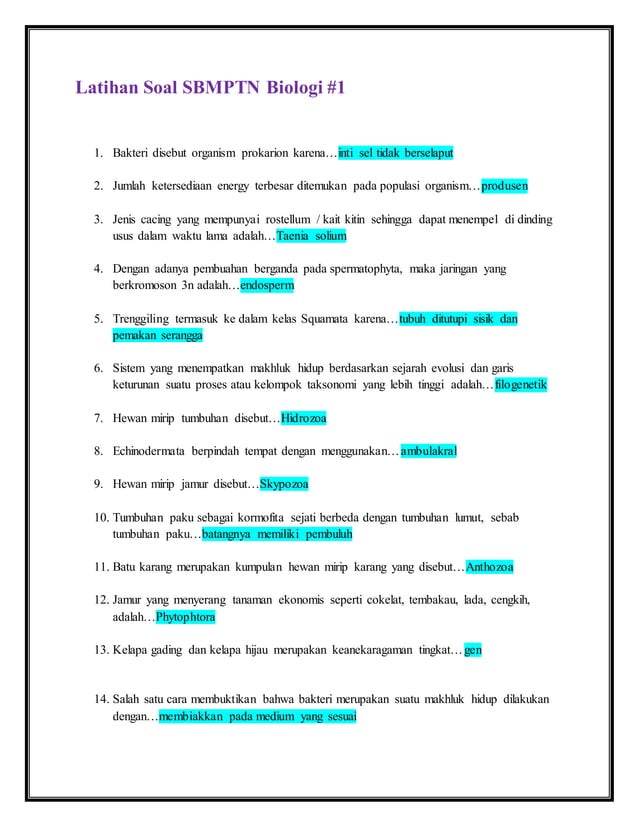 Latihan Soal dan Pembahasan SBMPTN Biologi #1 | PDF