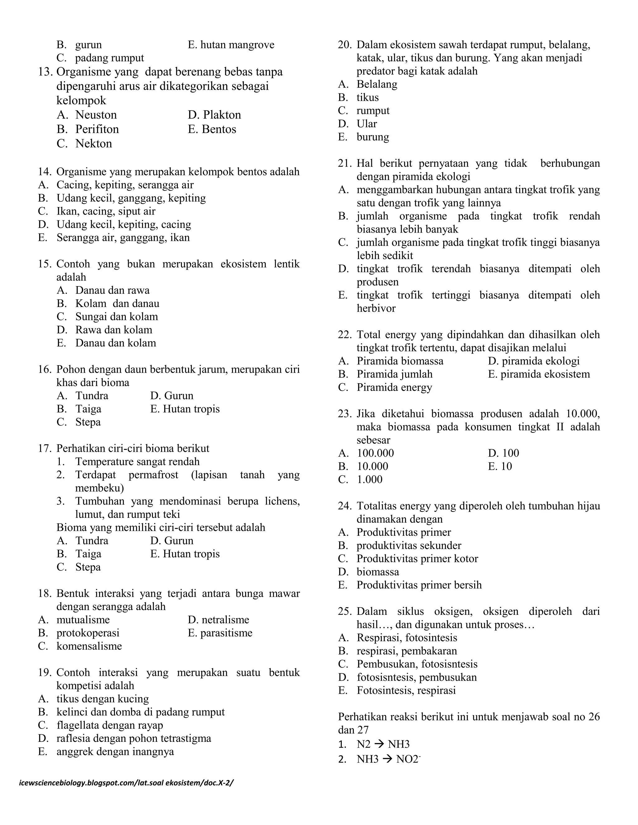 Latihan soal ekosistem | DOC