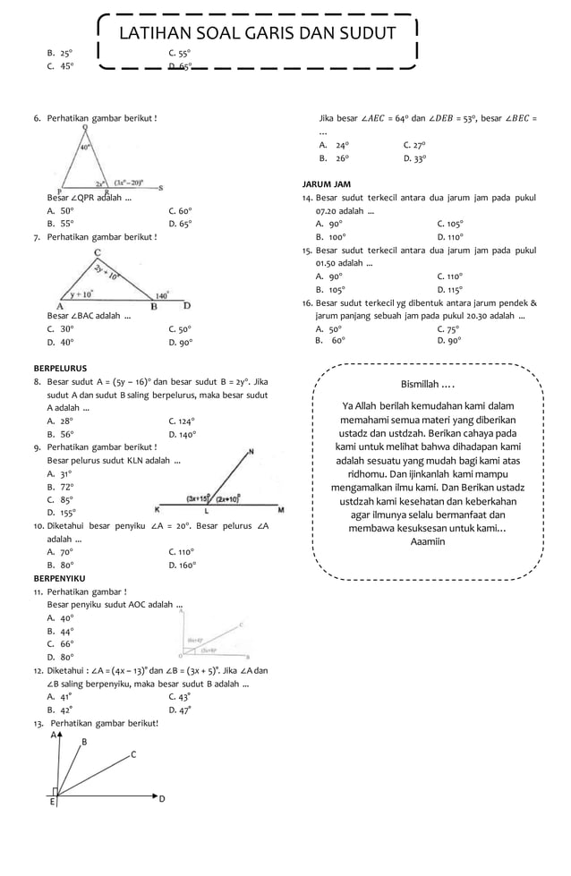 Latihan soal garis dan sudut