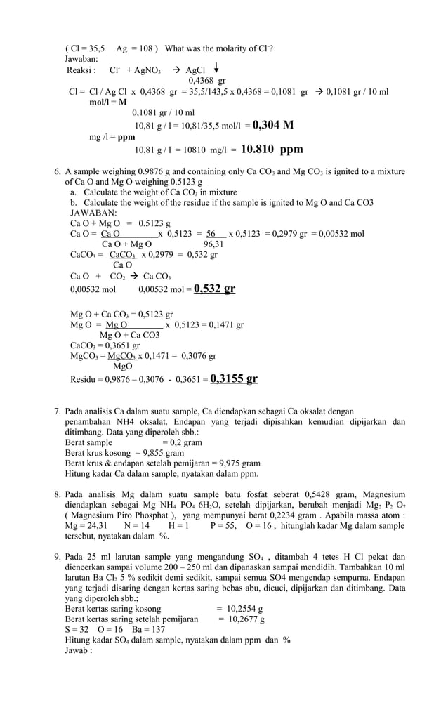 ITP UNS SEMESTER 2 Latihan soal gravimetri & jawaban | DOC