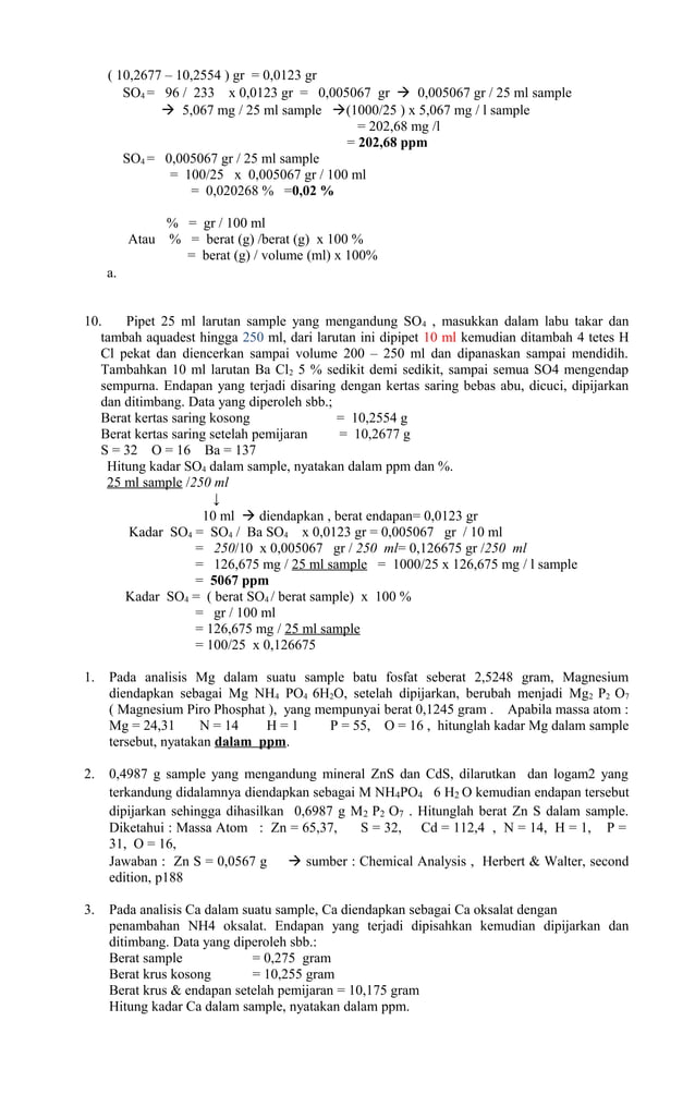 ITP UNS SEMESTER 2 Latihan soal gravimetri & jawaban | DOC