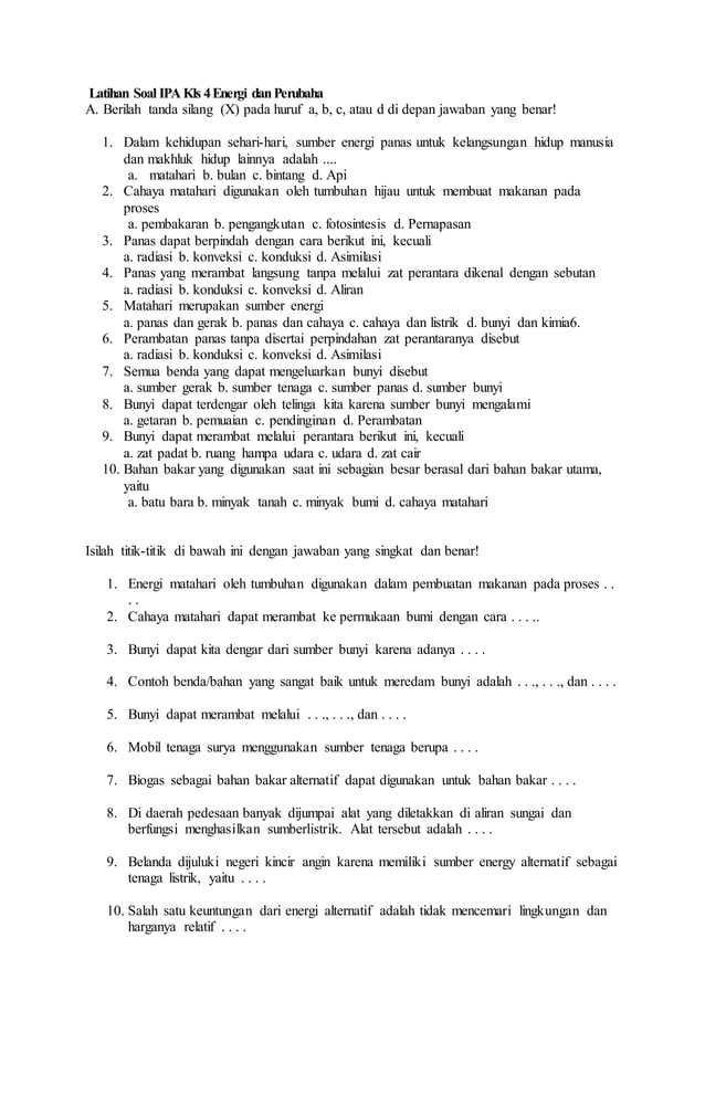 Latihan soal ipa kls 4 | PDF