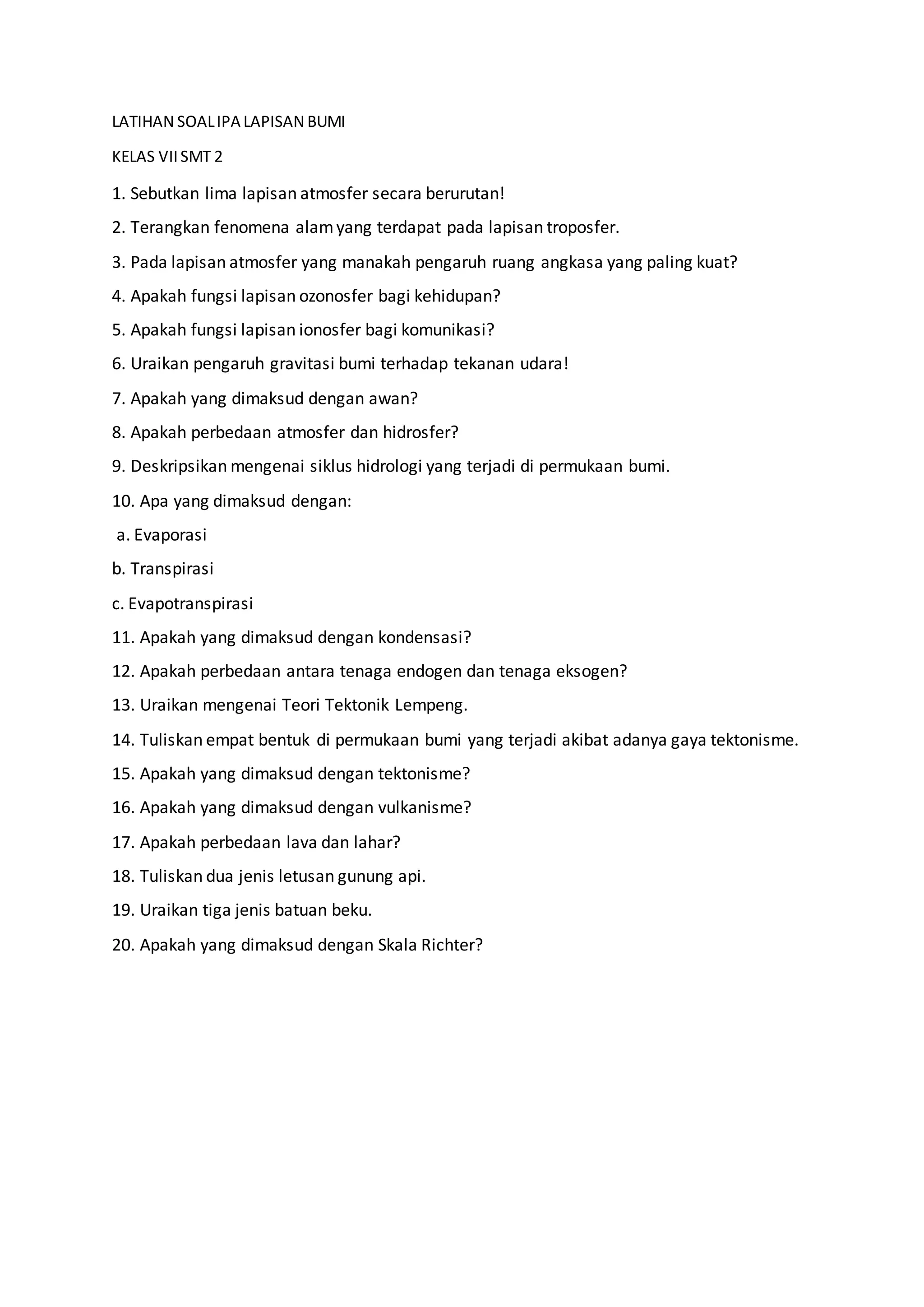 Latihan soal ipa lapisan bumi | DOCX