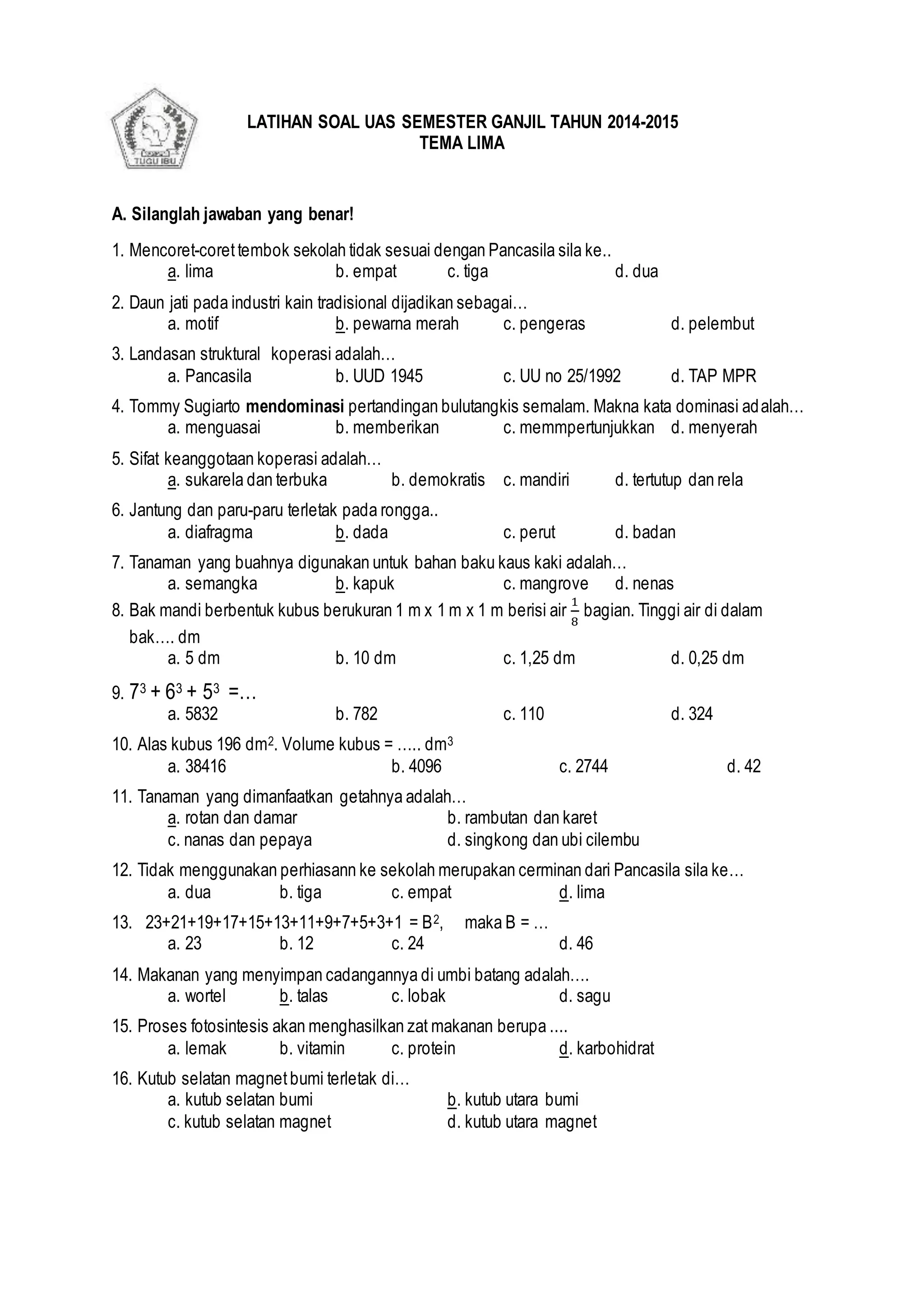 Latihan soal kurtilas tema 5 | DOCX