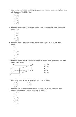 Soal Matematika Dimensi Tiga | DOCX