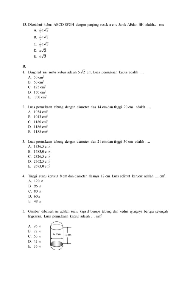 Soal Matematika Dimensi Tiga | DOCX