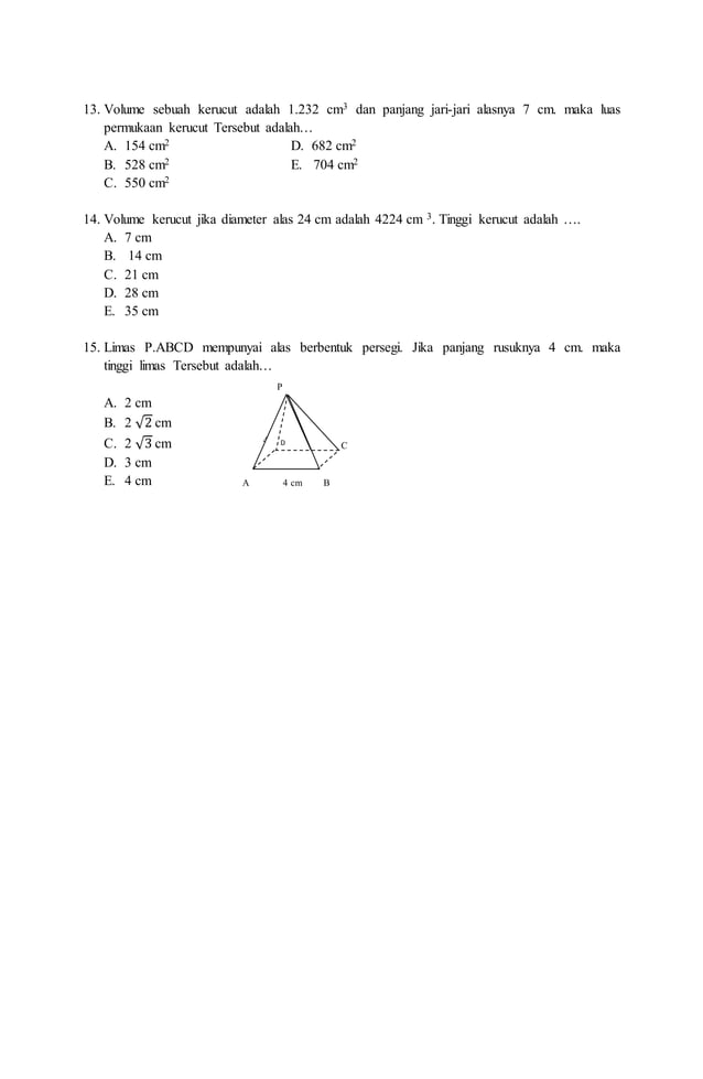 Soal Matematika Dimensi Tiga | DOCX