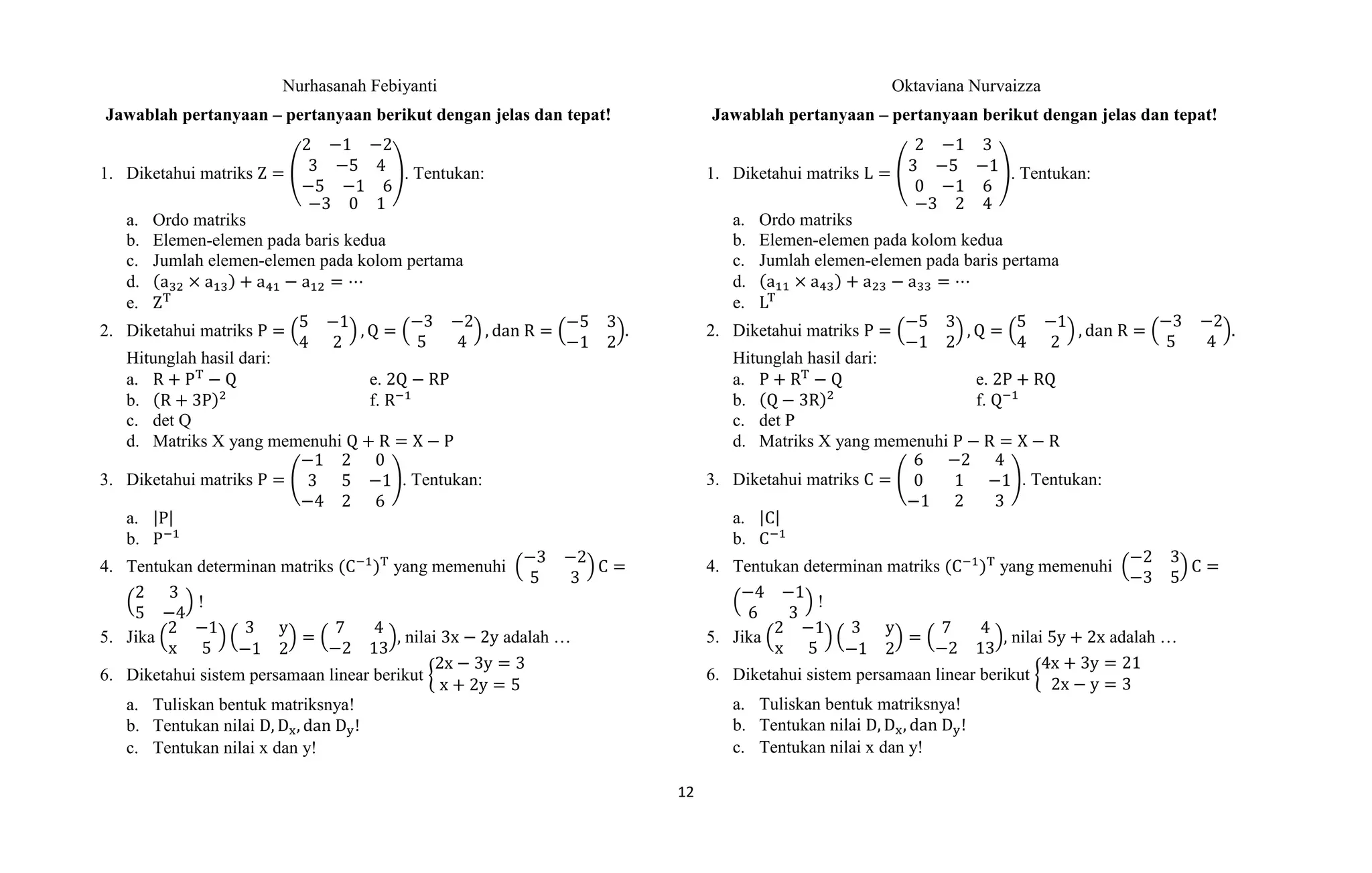 Latihan Soal Matriks Kelas XI IA 1.docx