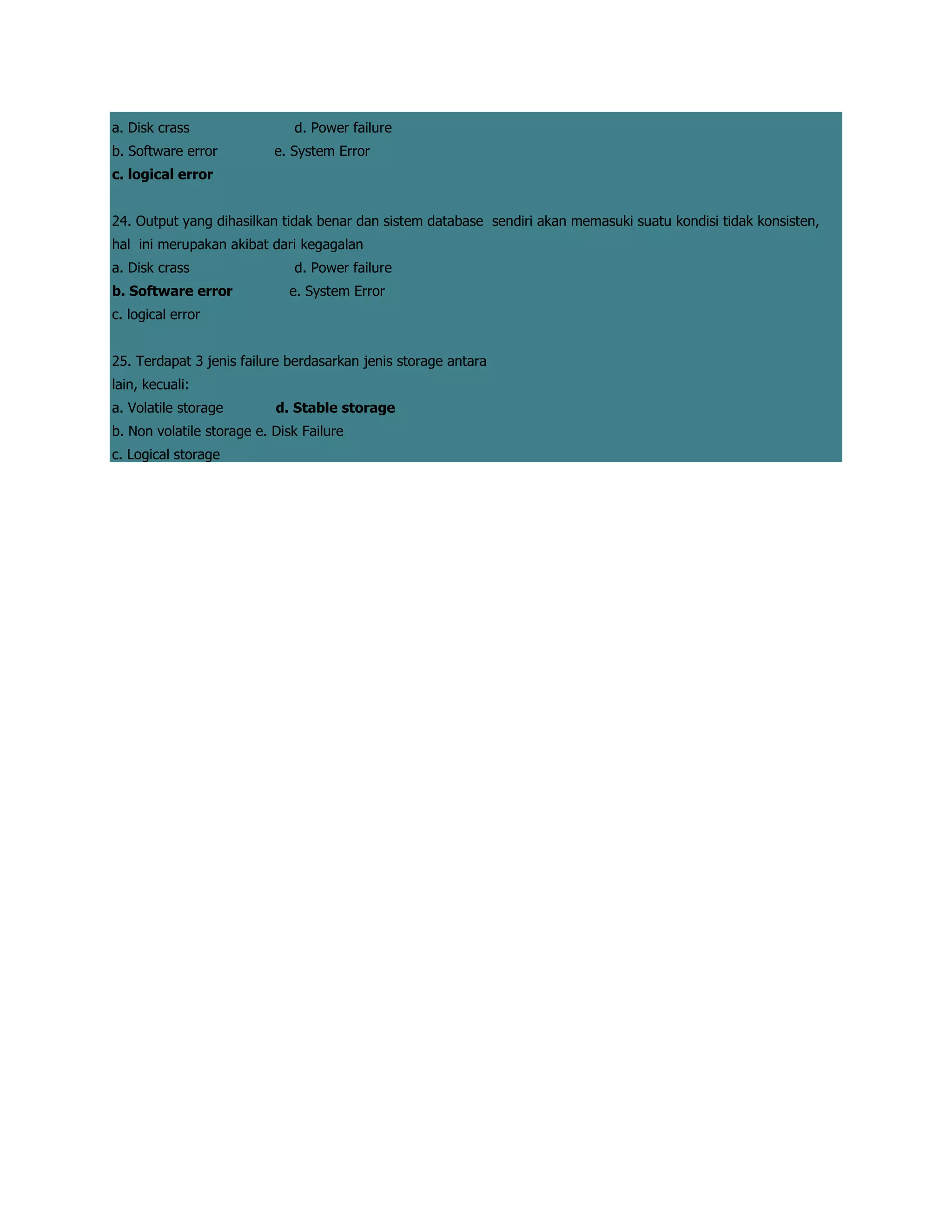 Latihan soal perancangan basis data bsi mi semester 2 | DOCX