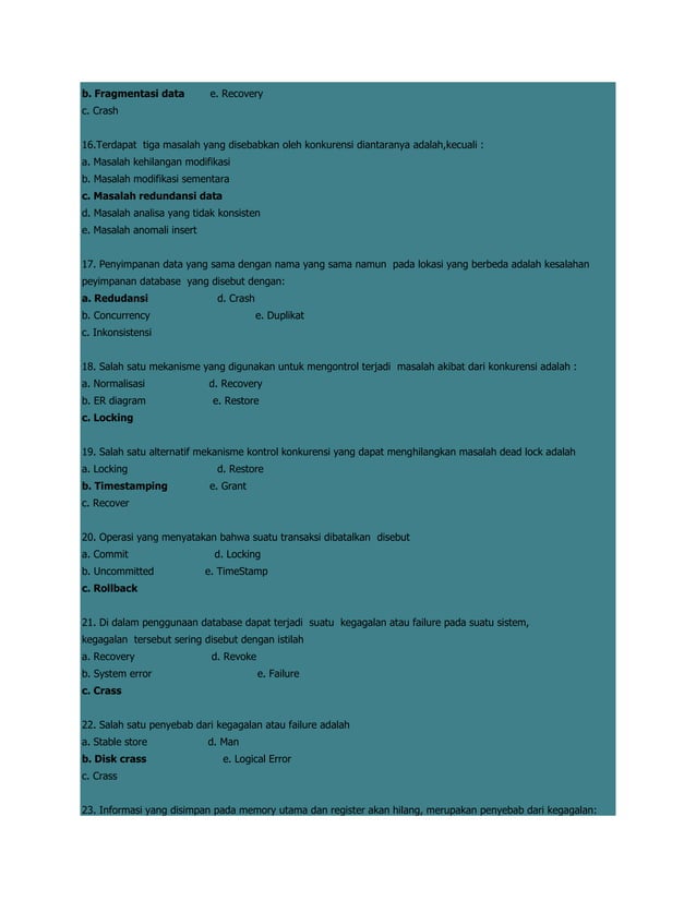 Latihan soal perancangan basis data bsi mi semester 2 | DOCX