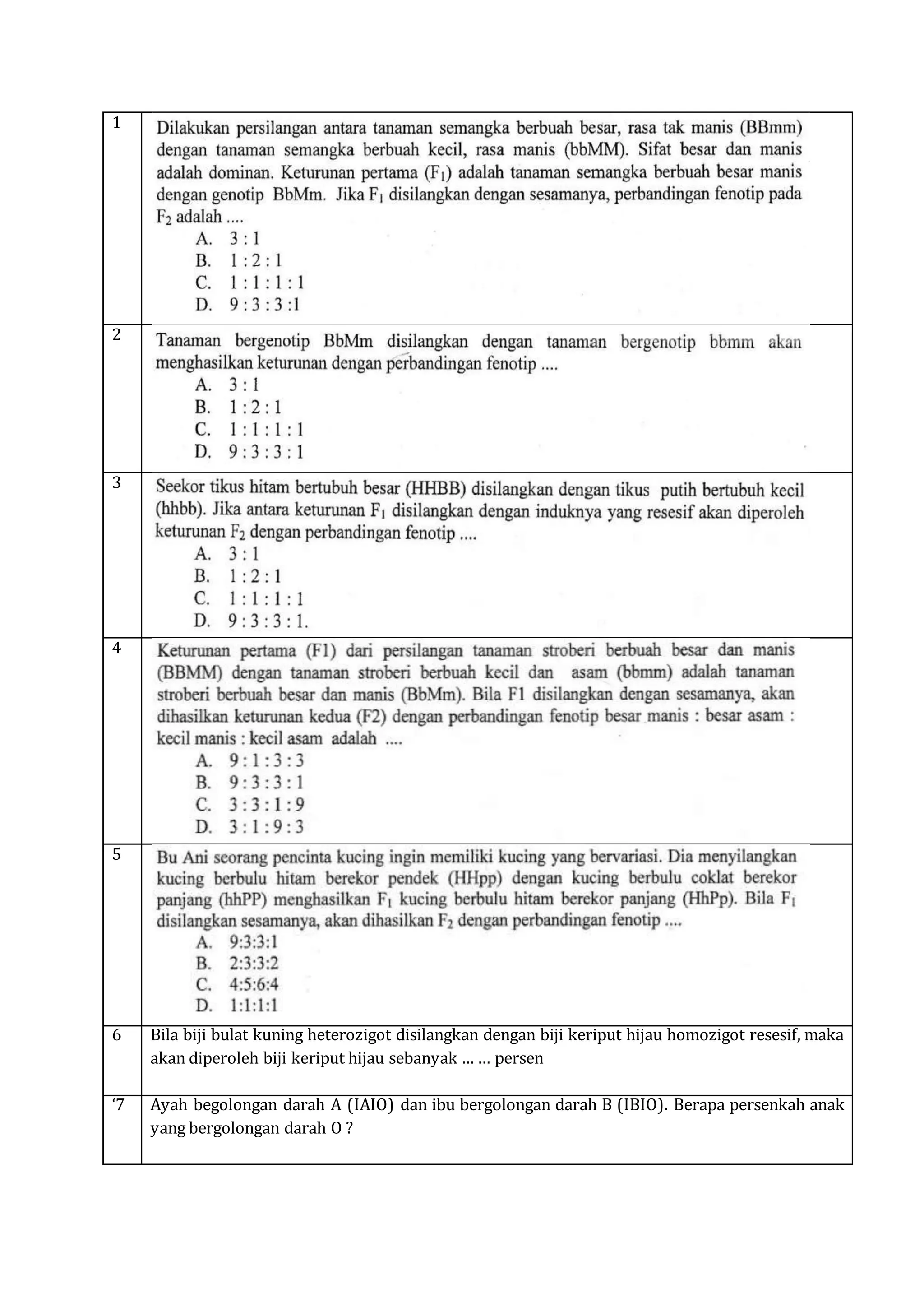 Latihan soal pewarisan sifat | DOCX