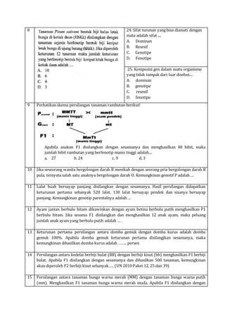 Latihan soal pewarisan sifat | DOCX