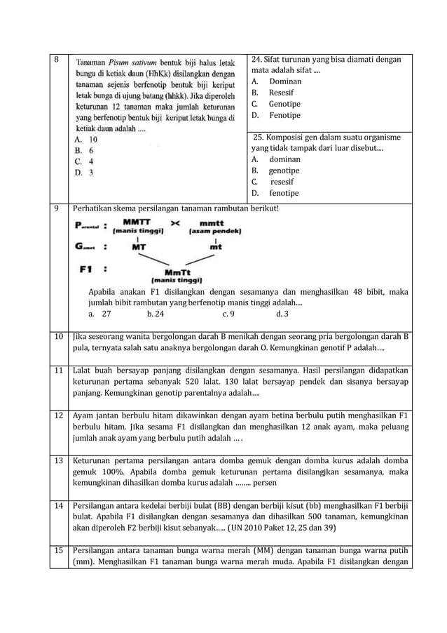 Latihan soal pewarisan sifat | DOCX