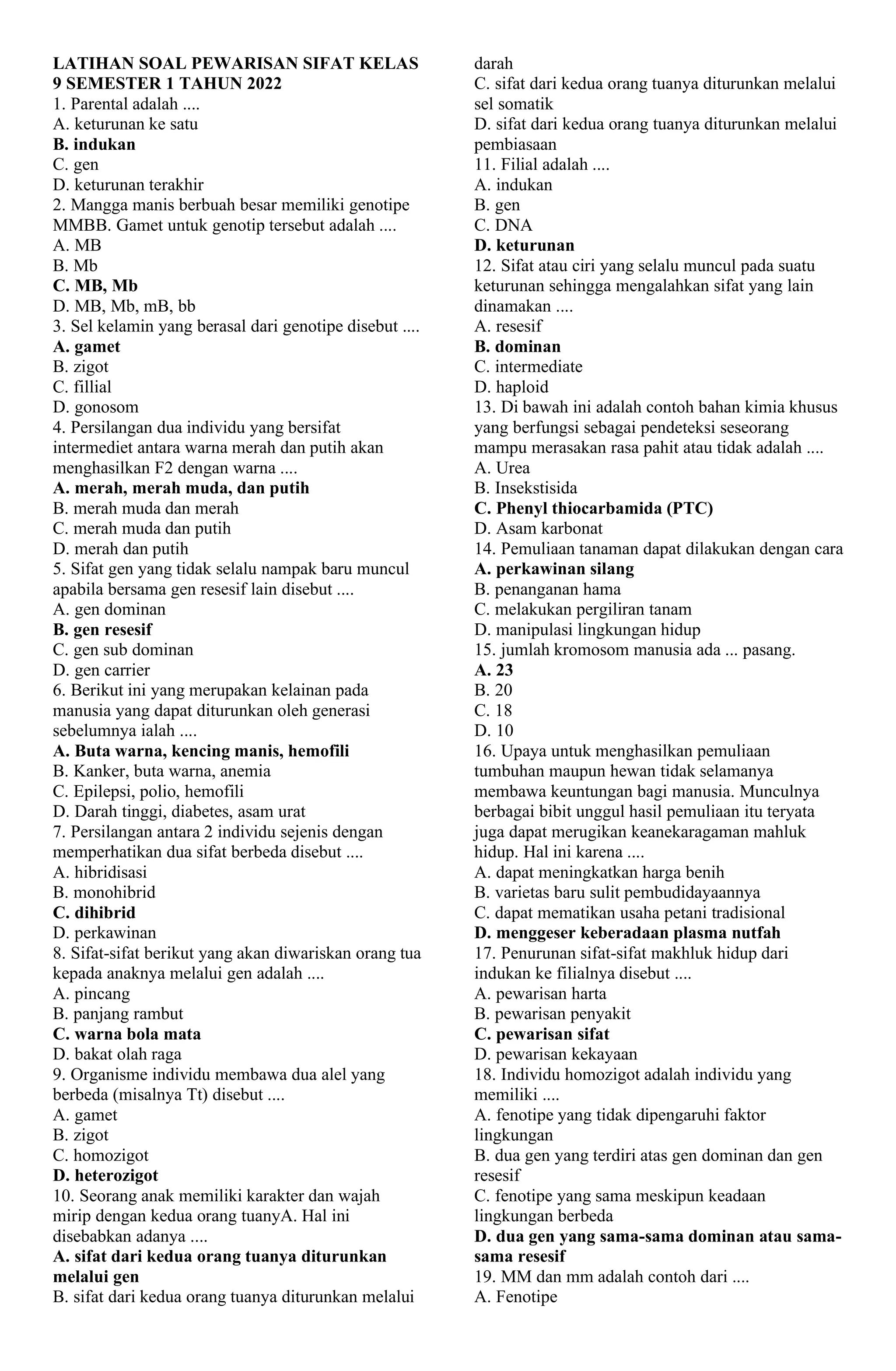 LATIHAN SOAL PEWARISAN SIFAT KELAS 9 SEMESTER 1 TAHUN 2022.pdf