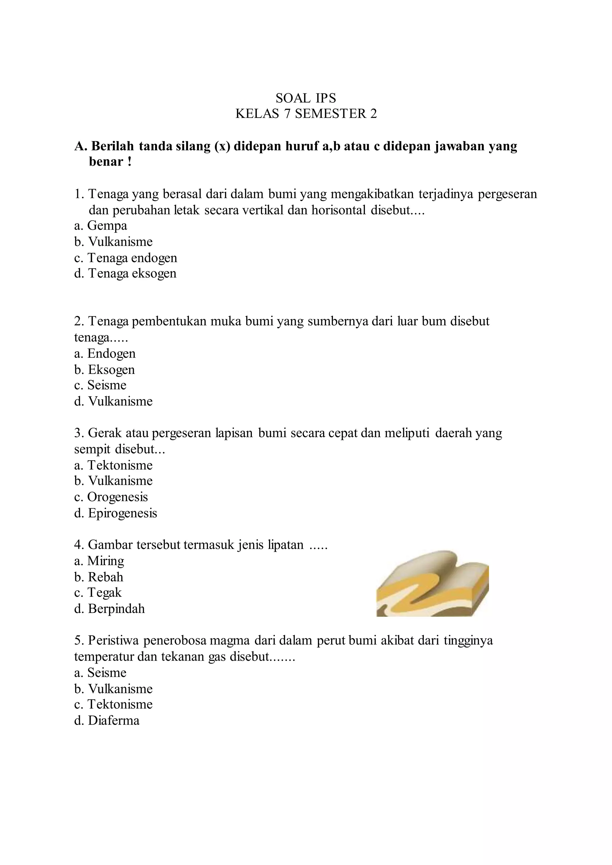 Latihan soal pts ips kelas 7 smt 2 | DOCX