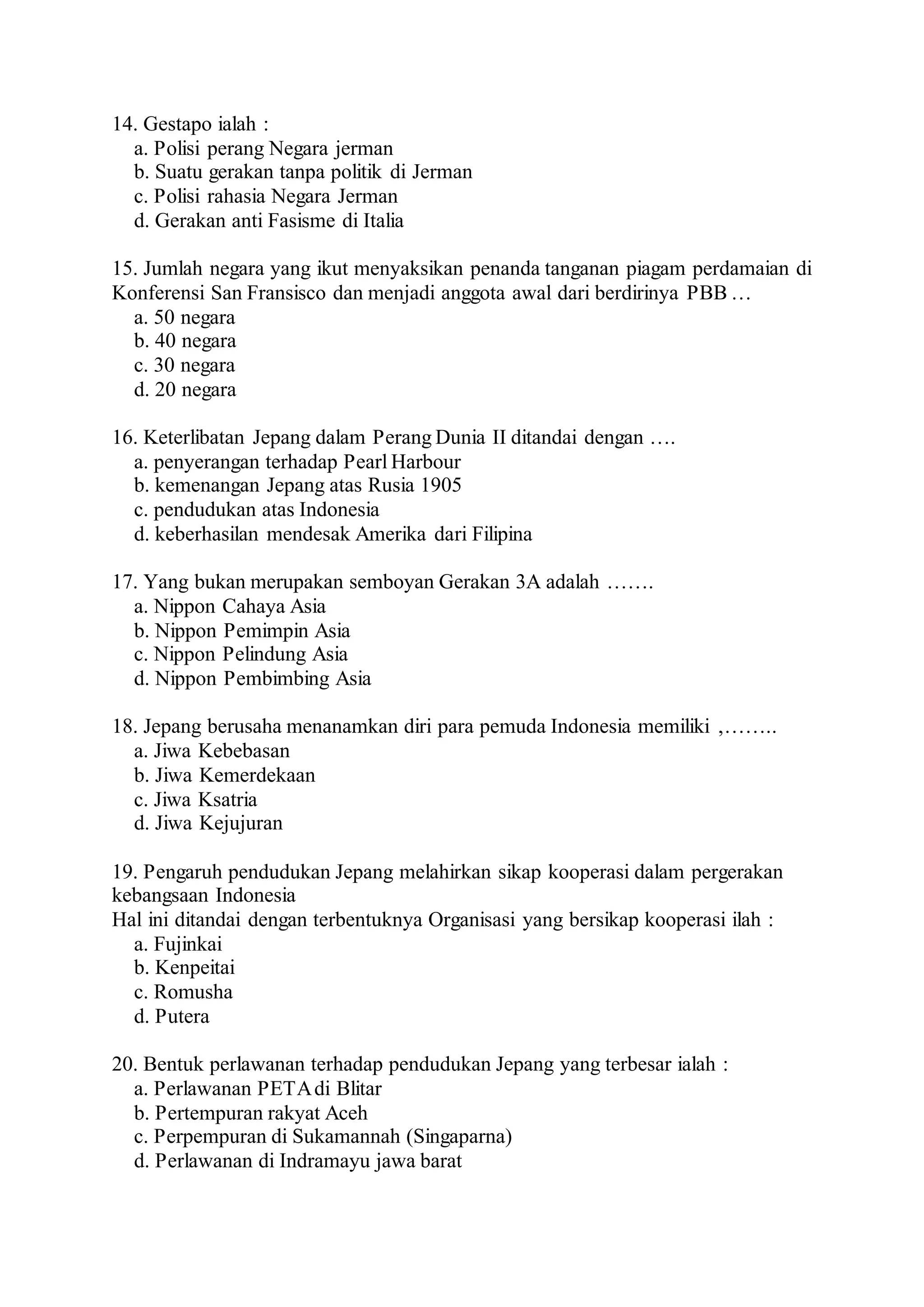 Latihan soal pts ips kelas 9 smt 2 | DOCX