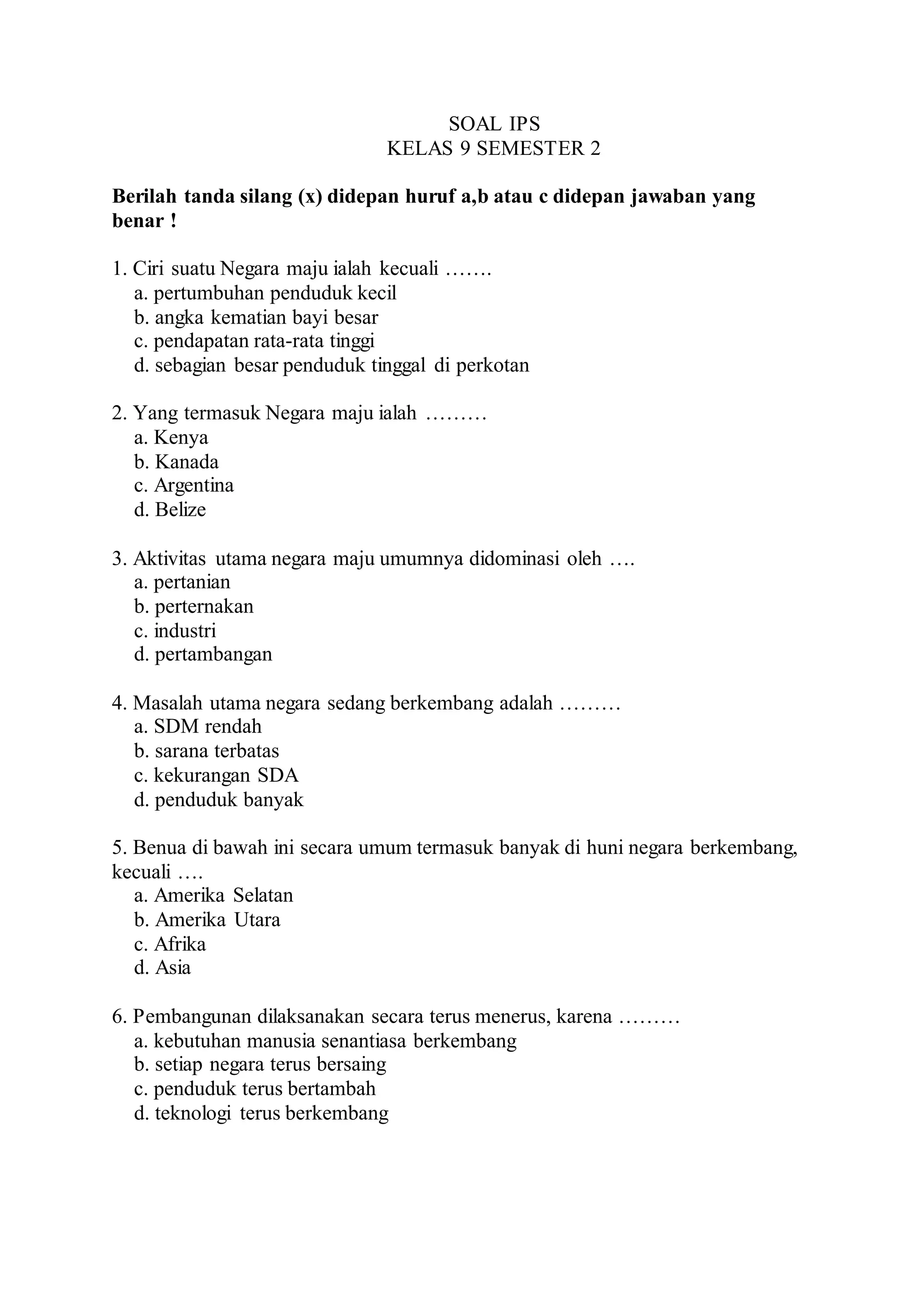 Latihan soal pts ips kelas 9 smt 2 | PDF
