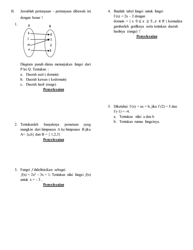 Latihan soal relasi dan fungsi | DOCX