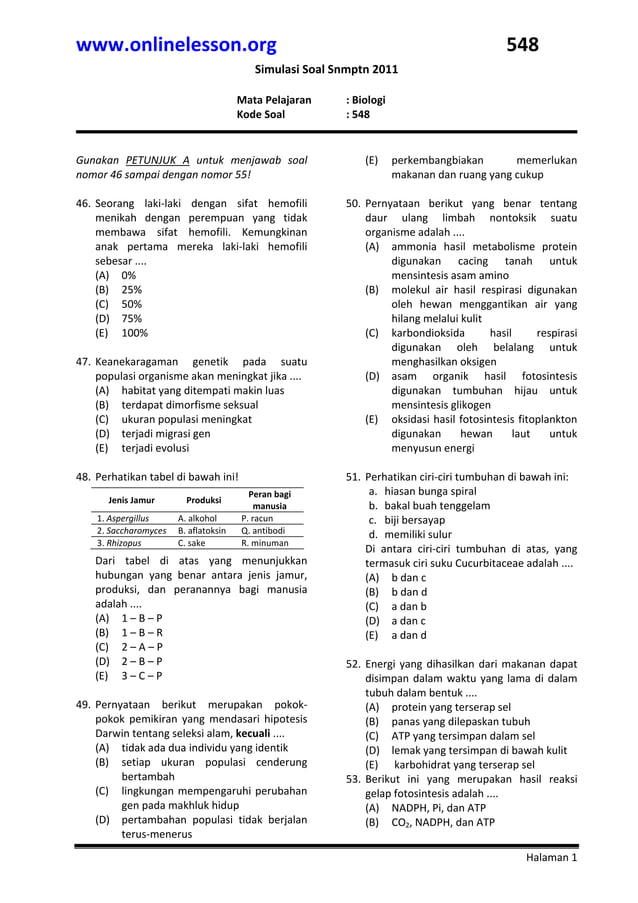 Soal SNMPTN Biologi | PDF