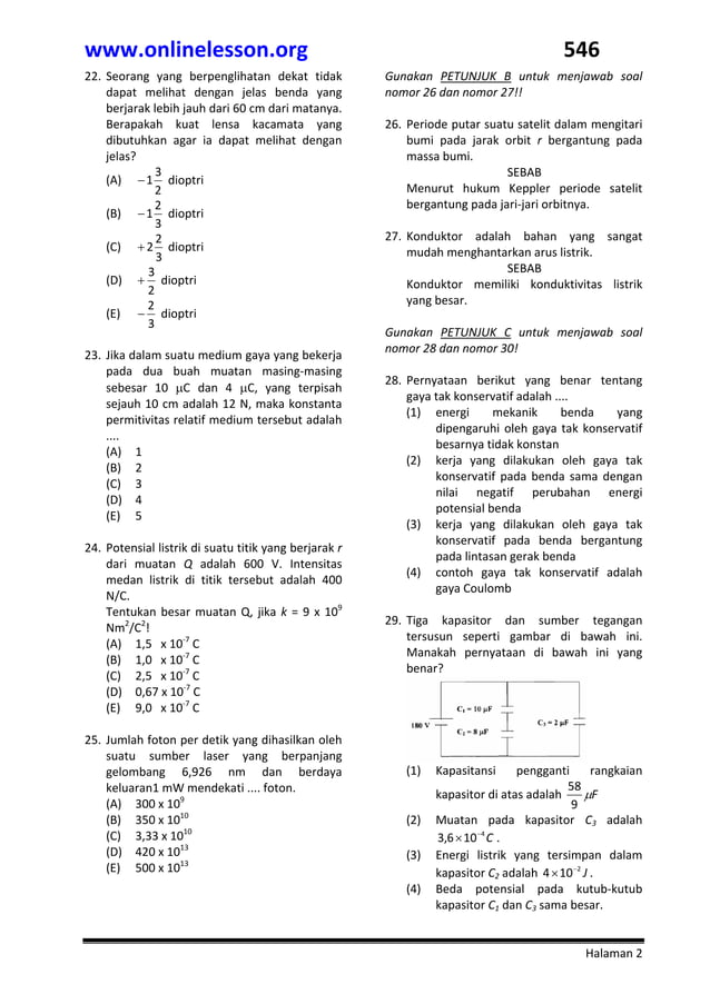Latihan soal snmptn 2011 fisika 546 | PDF