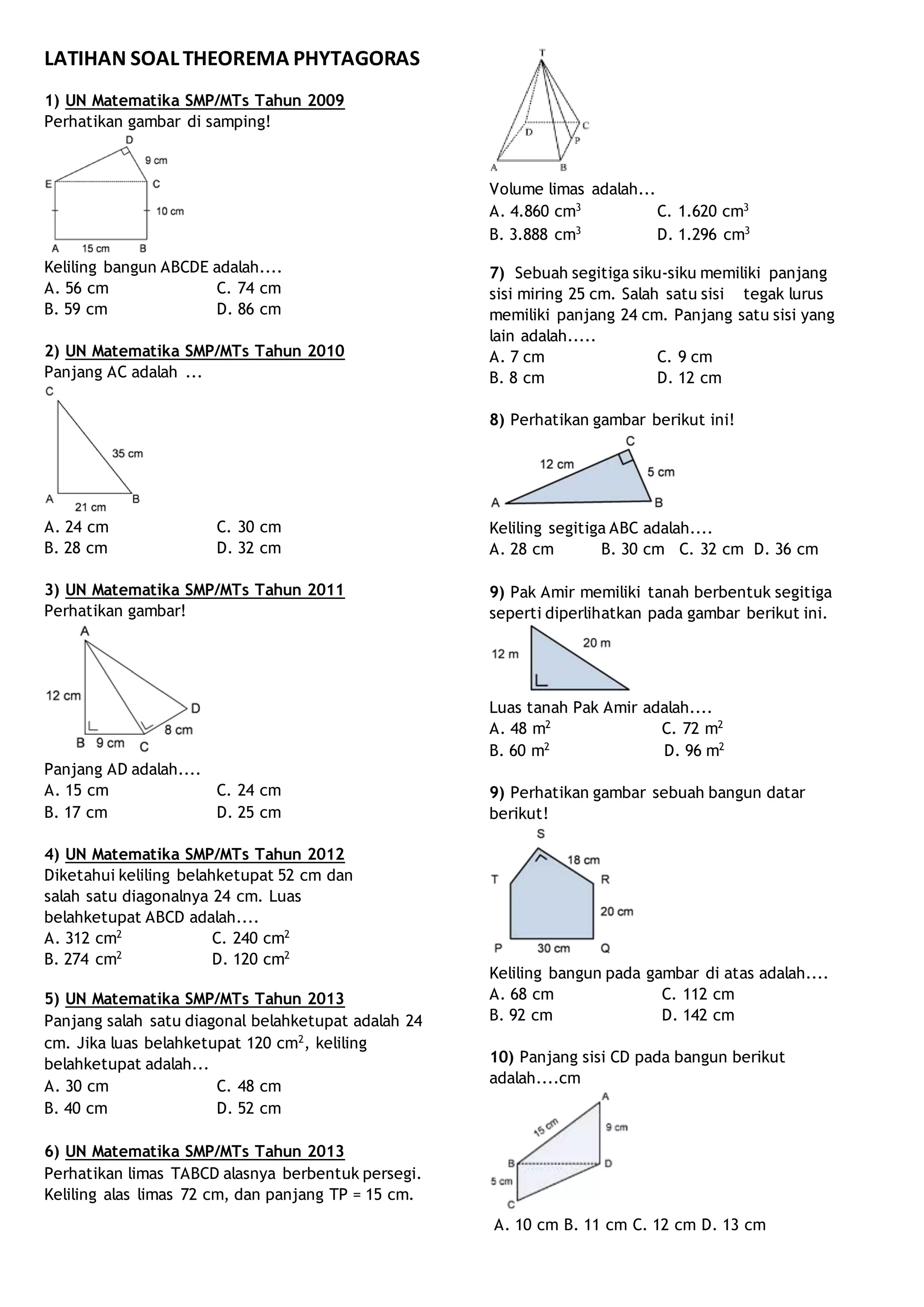 Latihan soal theorema phytagoras | DOCX