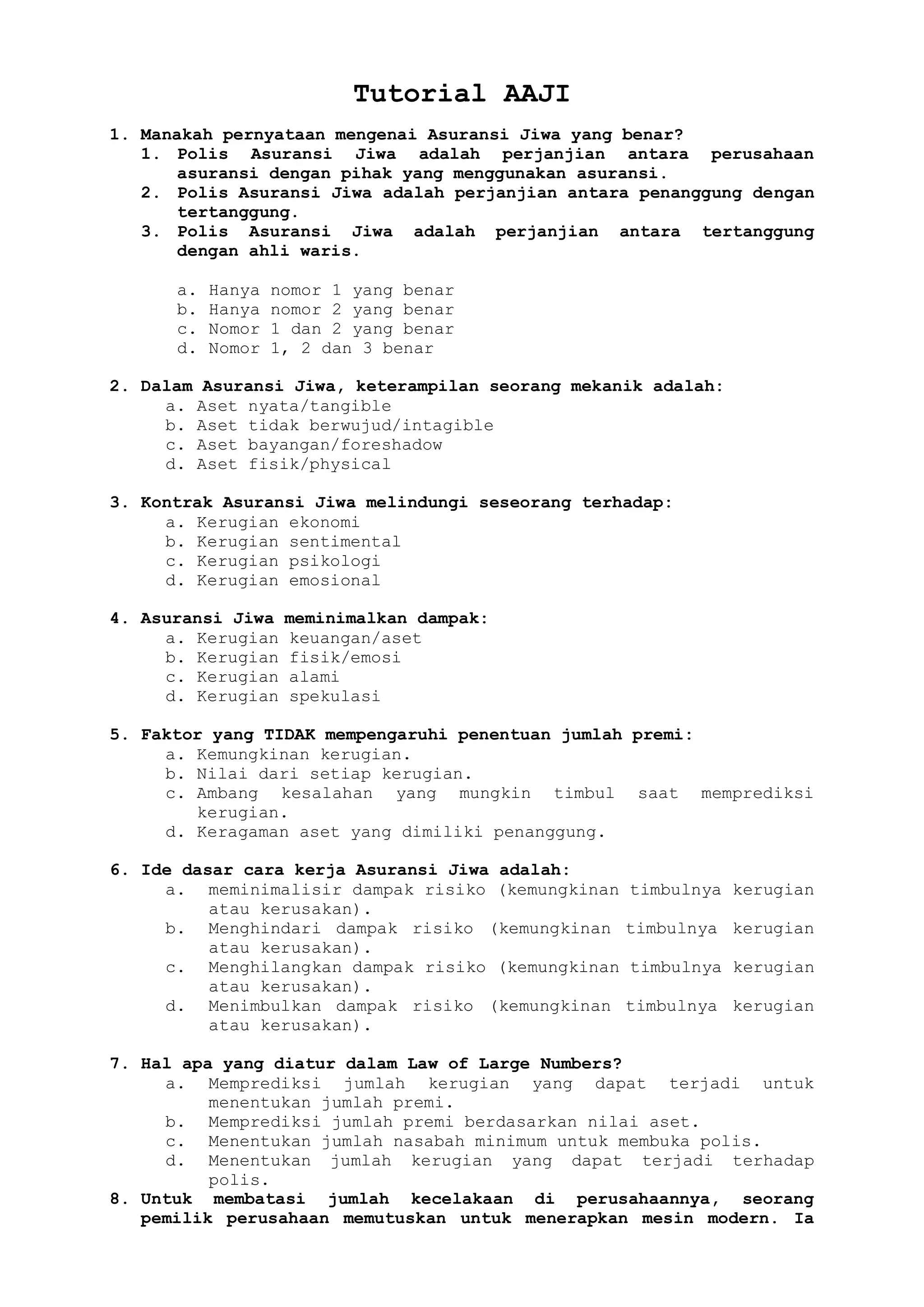 Latihan soal tutorial aaji | PDF
