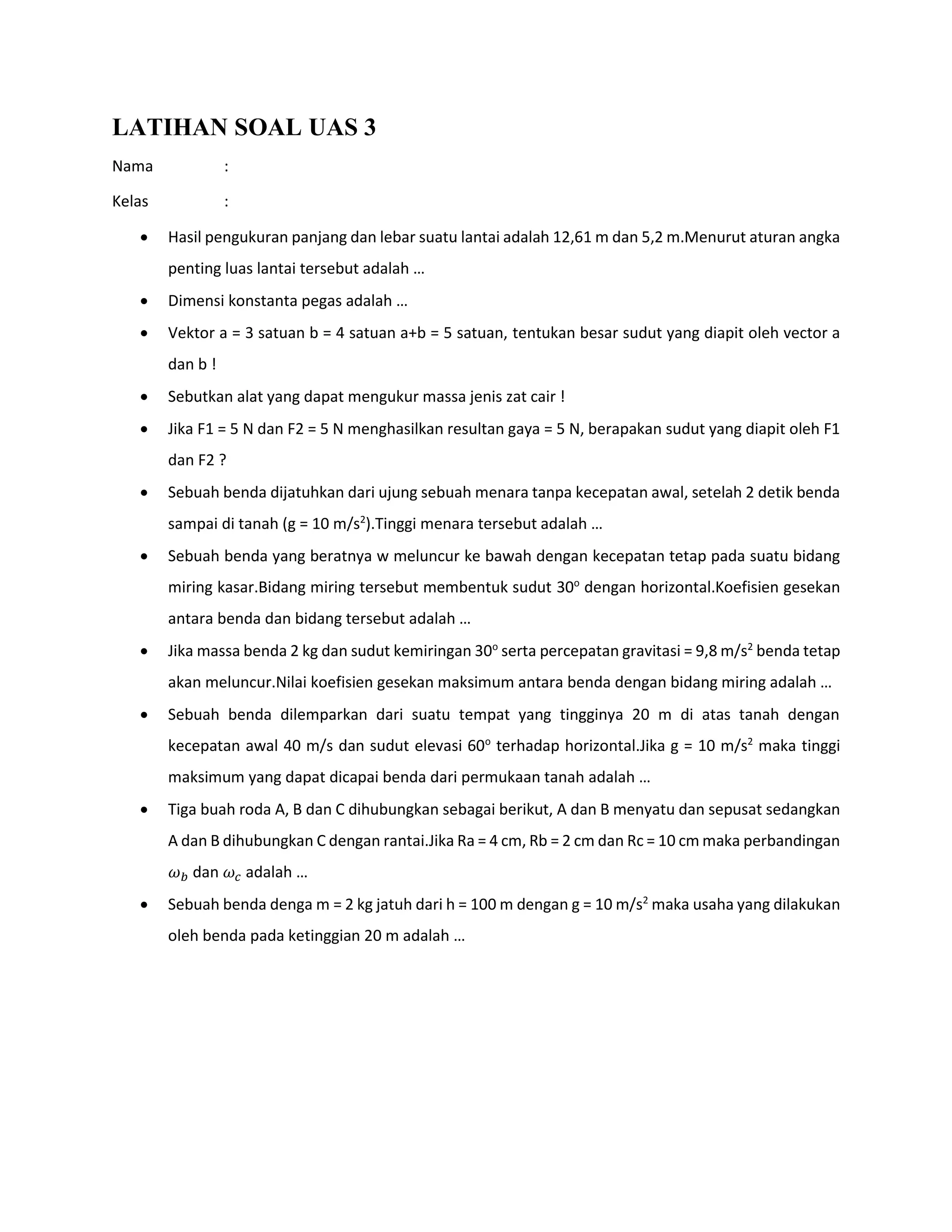 Latihan soal uas 3 | PDF
