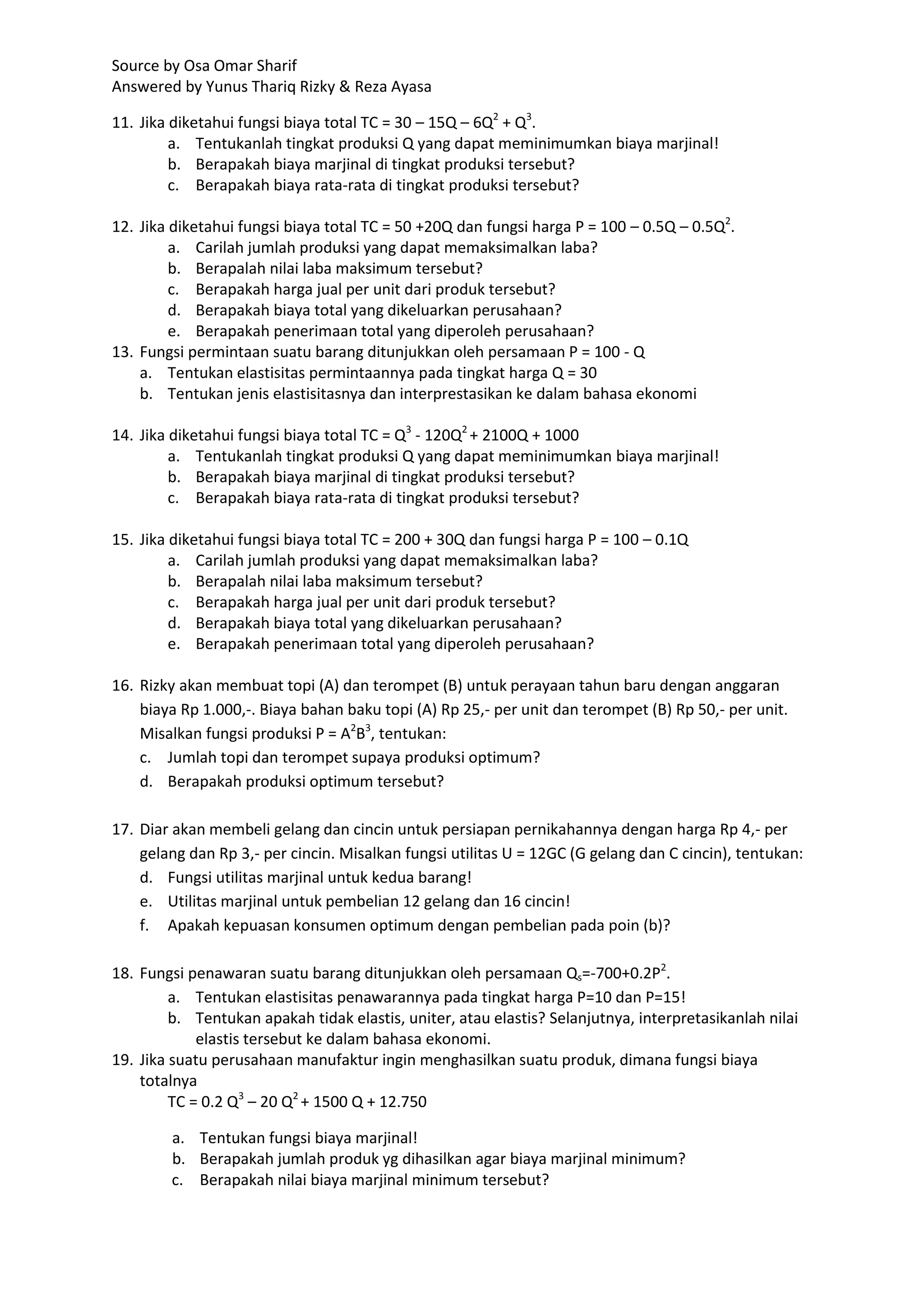 Latihan Soal Matematika Ekonomi + Pembahasan (MBTI - Institut Manajemen ...