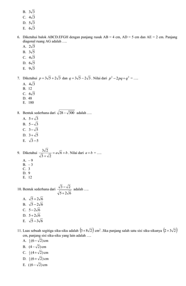 Latihan soal uas matematika kelas 10 semester 1 | PDF