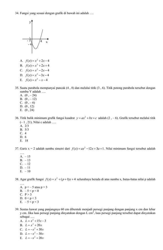 Latihan soal uas matematika kelas 10 semester 1 | PDF