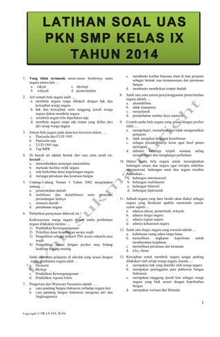 Latihan Soal UAS PKN SMP KELAS 9 TAHUN 2014 KTSP | PDF