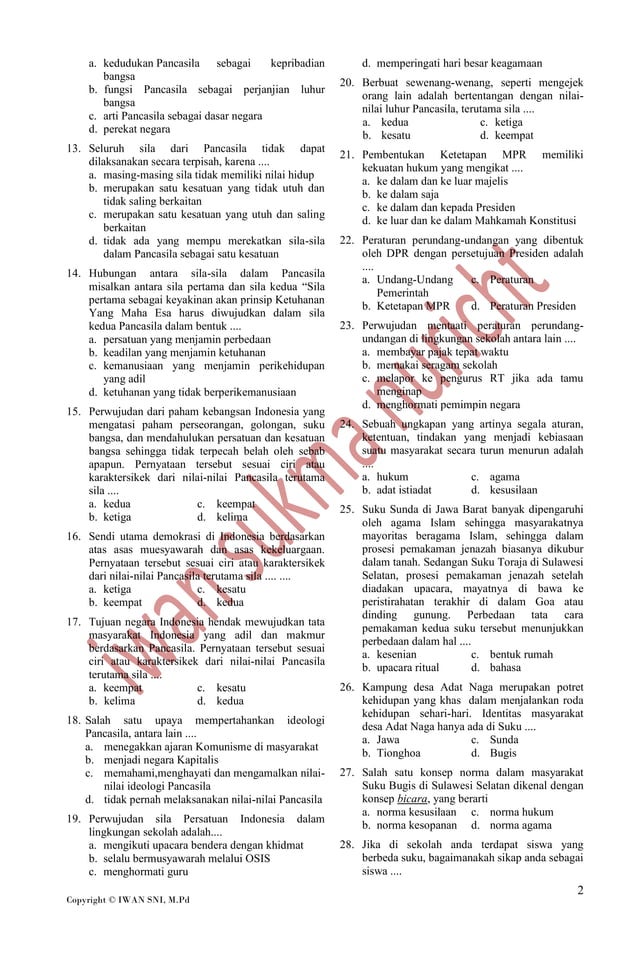 Latihan soal uas ppkn kelas 8 tahun 2014 | PDF