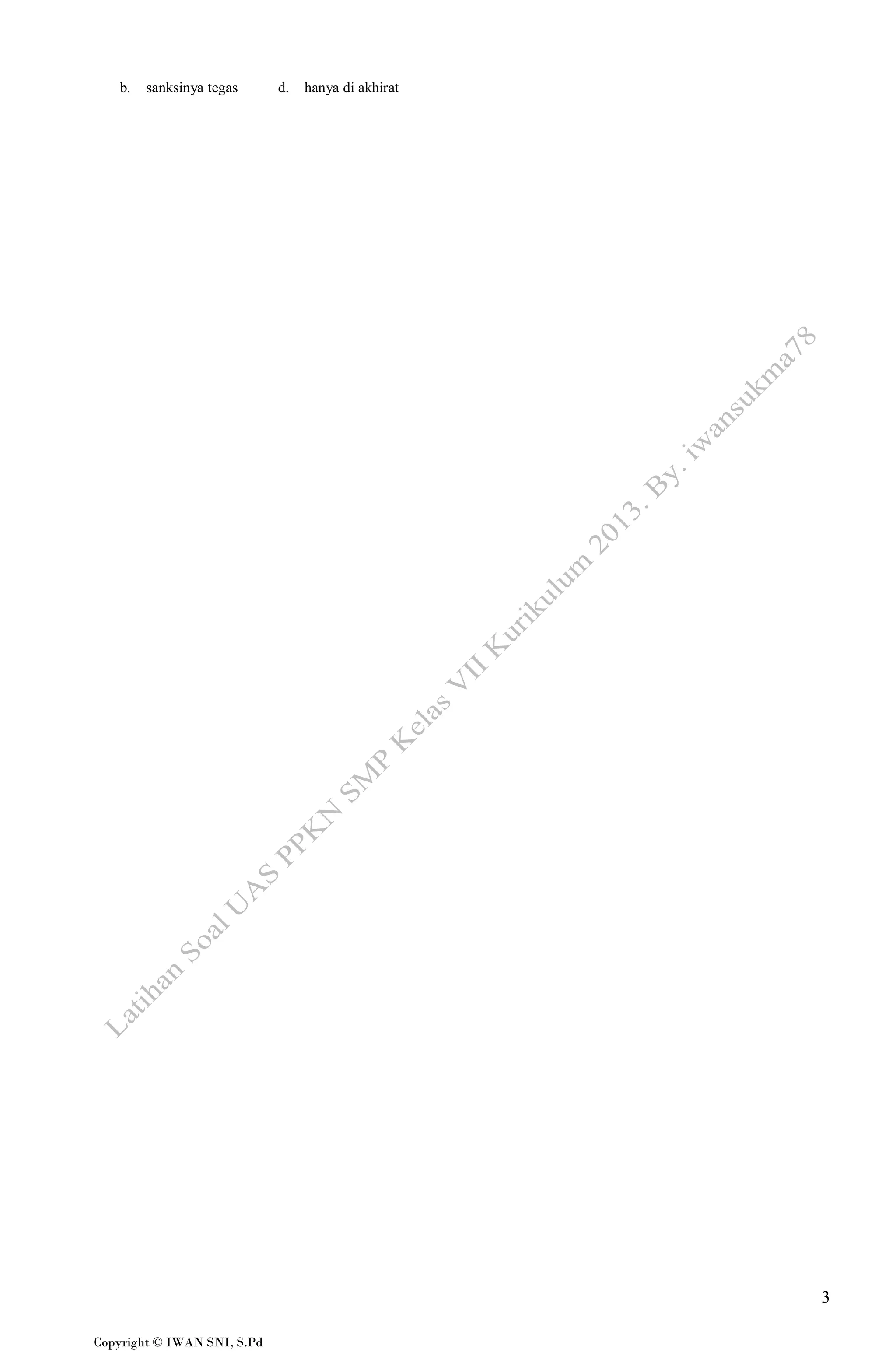 Latihan Soal UAS PPKN SMP Kelas 7 kurikulum 2013 | PDF