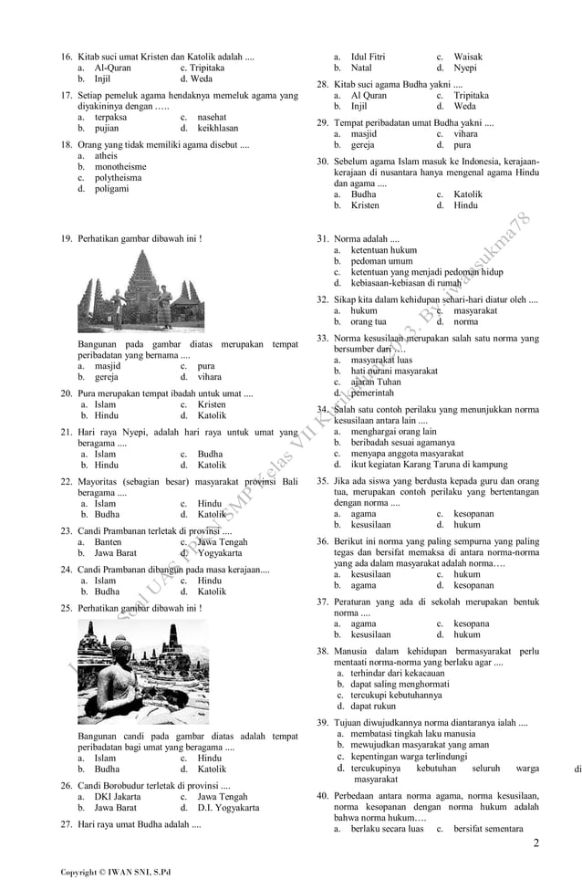 Latihan Soal UAS PPKN SMP Kelas 7 kurikulum 2013 | PDF