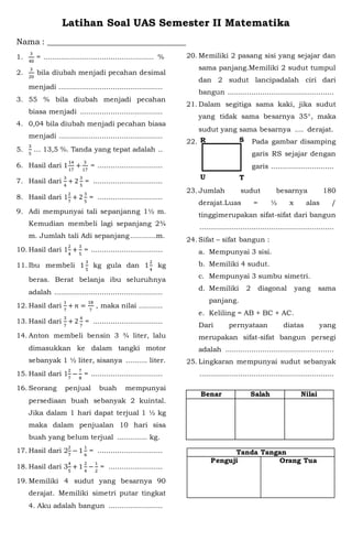 Latihan soal uas semester ii matematika | PDF