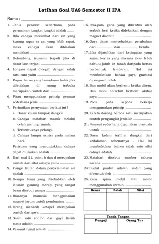 Latihan soal uas semester ii matematika | PDF
