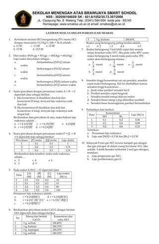Latihan soal uh laju reaksi | DOC