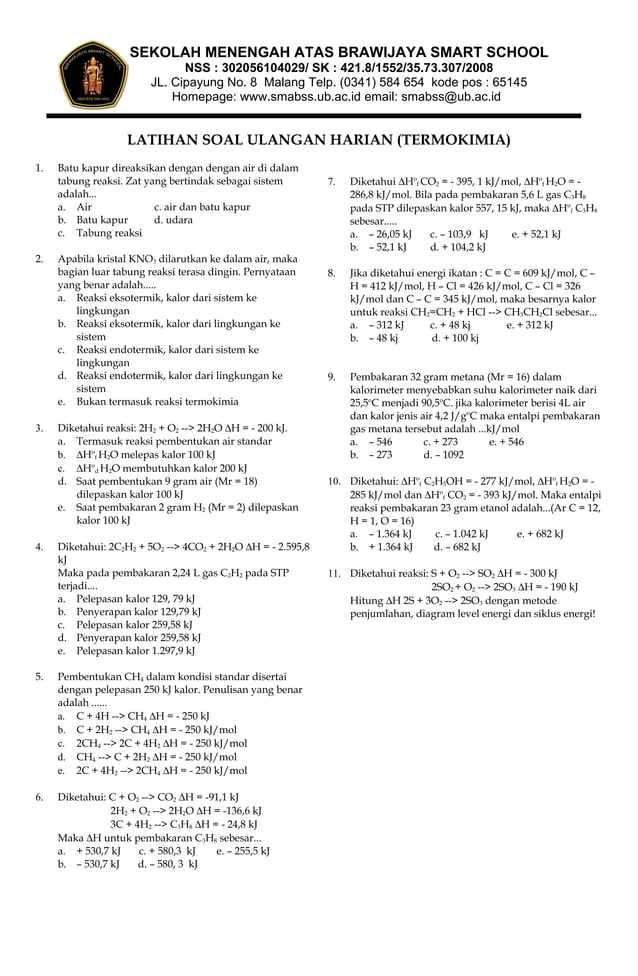 Latihan soal uh termokimia | DOC