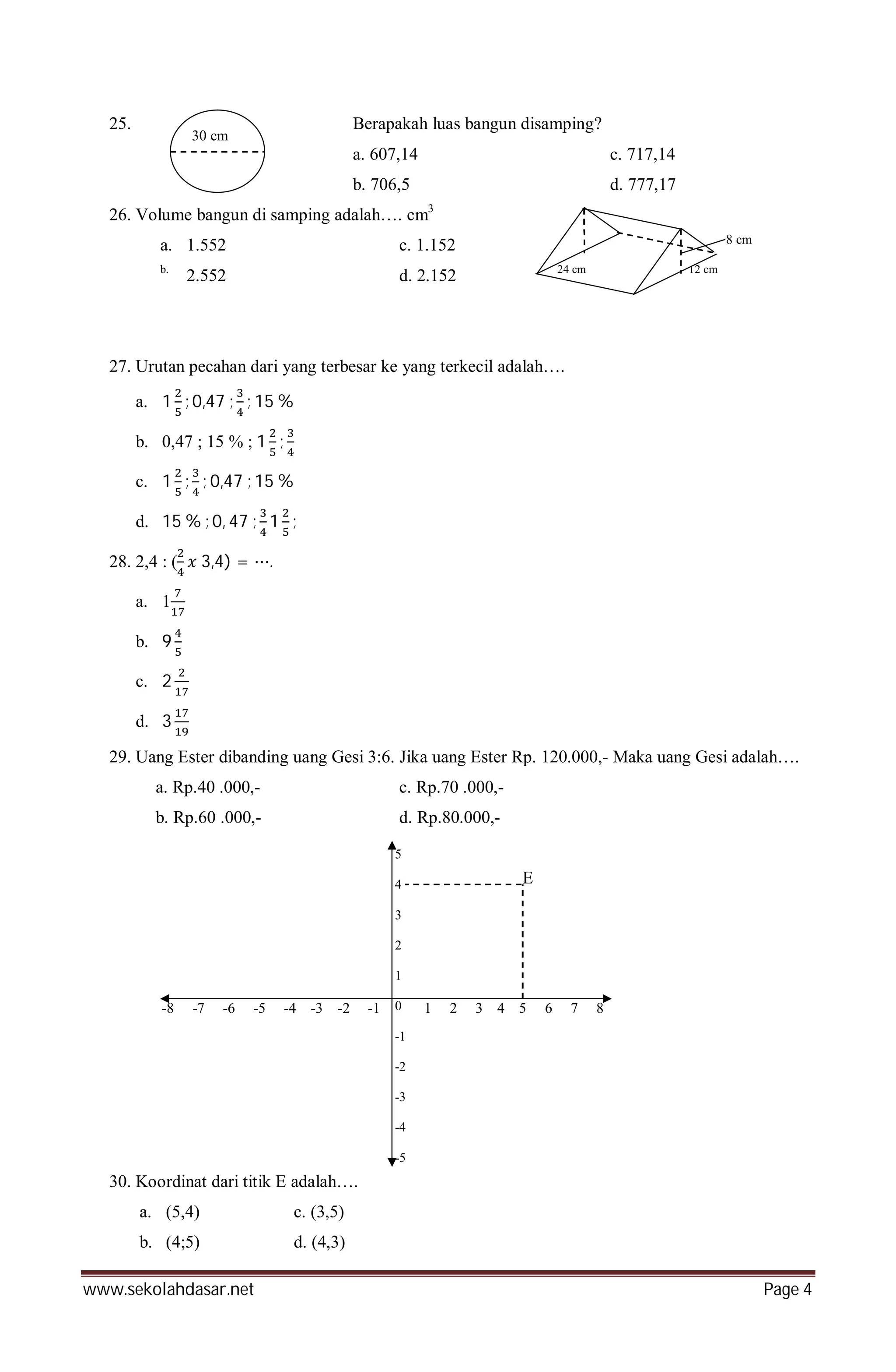 Latihan soal ujian nasional matematika sd | PDF