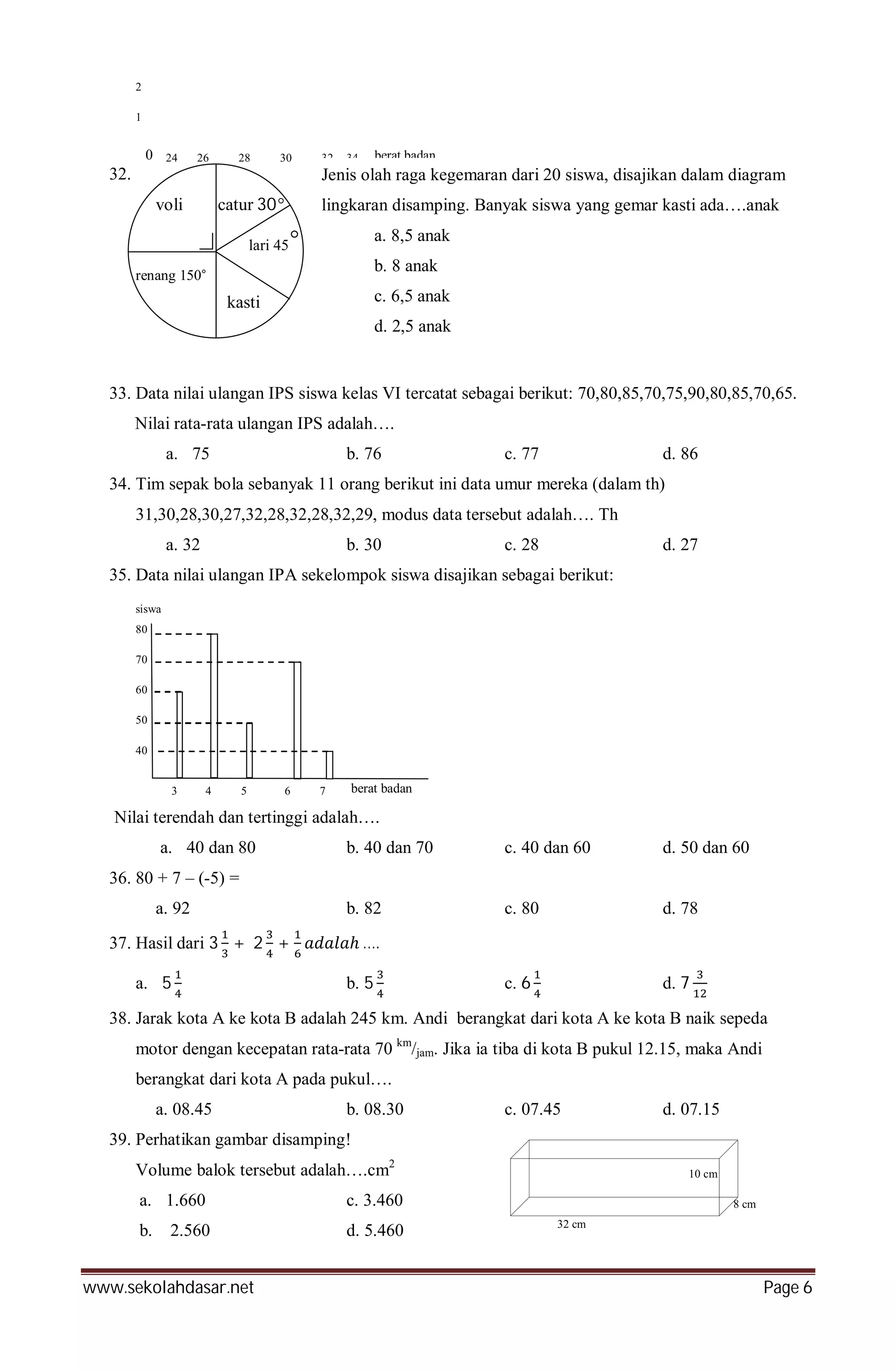 Latihan soal ujian nasional matematika sd | PDF