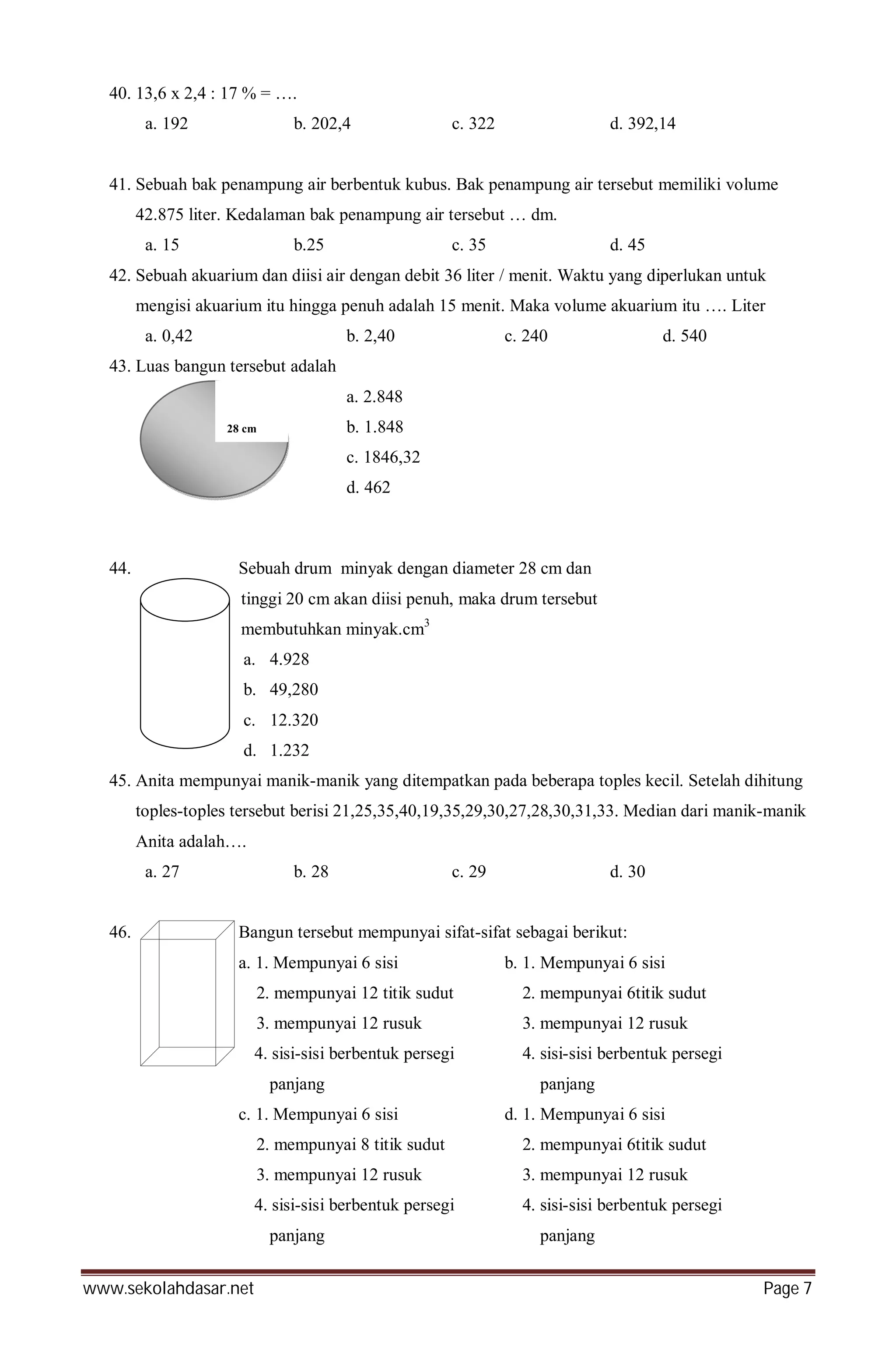 Latihan soal ujian nasional matematika sd | PDF
