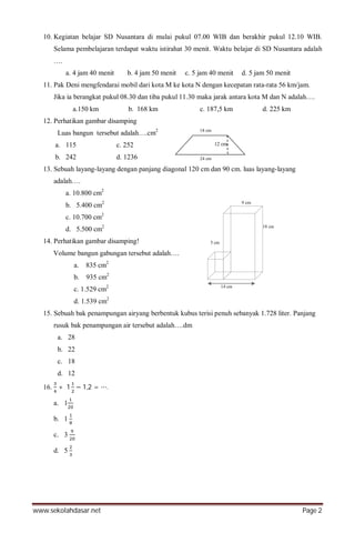 Latihan soal ujian nasional matematika sd | PDF