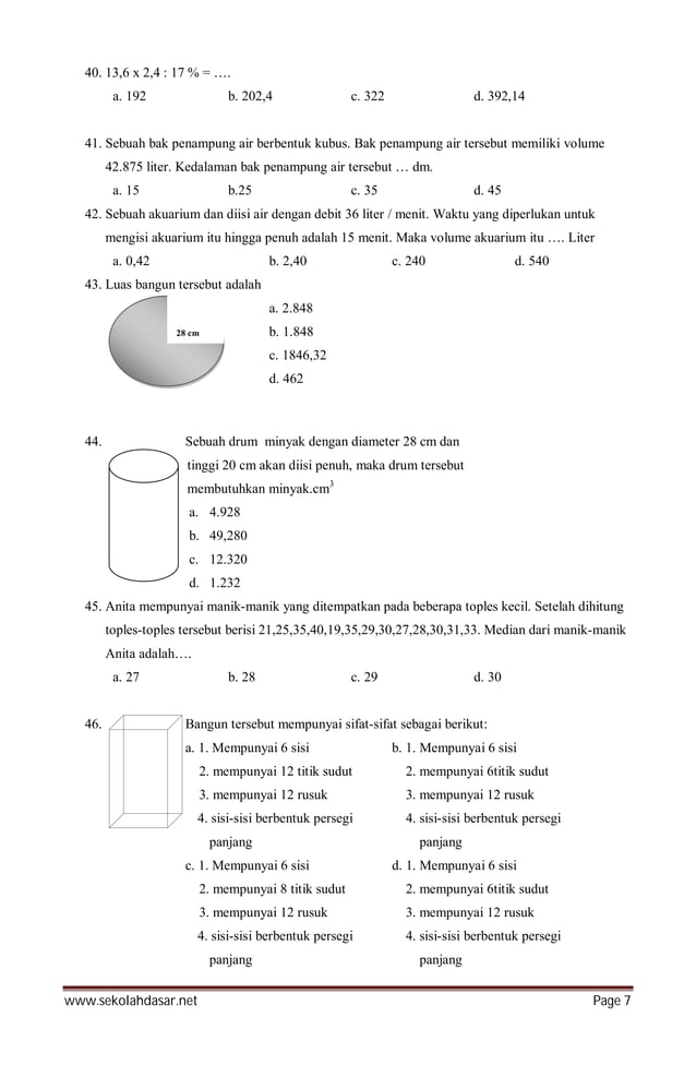 Latihan soal ujian nasional matematika sd | PDF