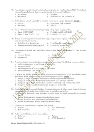 Latihan Soal Ujian Sekolah PKN SMP Kelas IX 2015 pkn smp | PDF