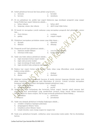 Latihan Soal Ujian Sekolah PKN SMP Kelas IX 2015 pkn smp | PDF