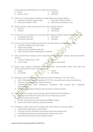 Latihan Soal Ujian Sekolah PKN SMP Kelas IX 2015 pkn smp | PDF