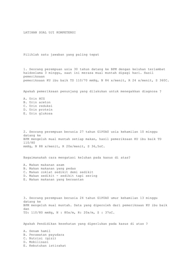 Latihan soal uji kompetensi AKBID PARAMATA RAHA | PDF