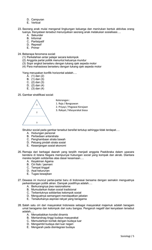 Latihan soal un sosiologi | PDF